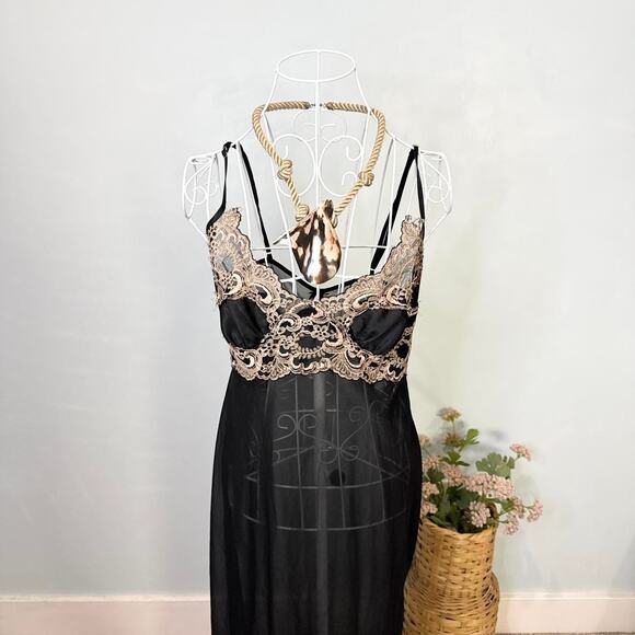 delicates | Dresses | Vintage Y2k Black And Tan Sheer Lace Slip Dress ...